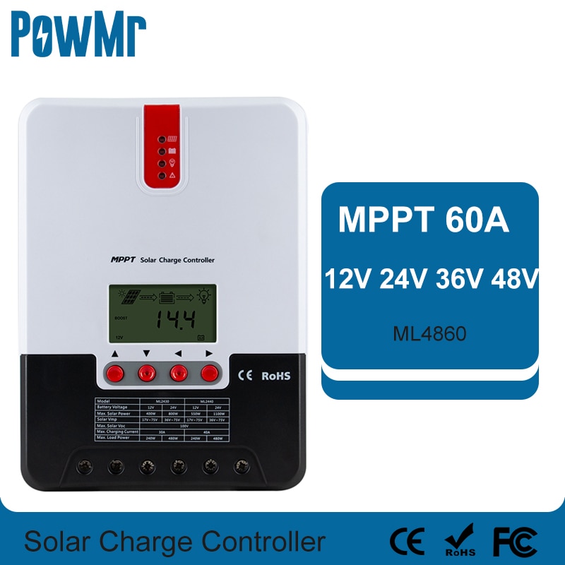 MPPT 60A Napelemes töltő vezérlő 12V 24V 36V 48VAuto savas ólom gél ...