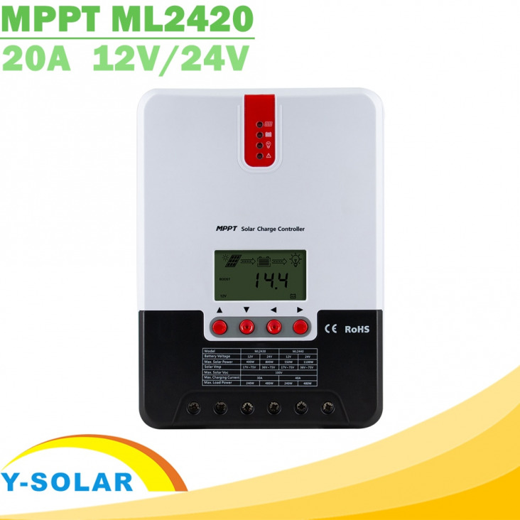 20A MPPT napelemes töltésvezérlő 12V 24V Automatikus LCD Max 100V PV ...