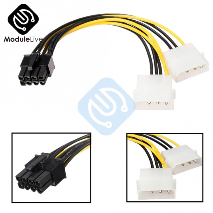 DUAL MOLEX LP4 4 PIN -K 8 PIN PCI-E Express Converter Adapter Power ...