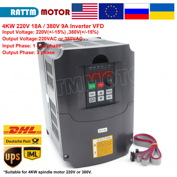 Huan Yang 4kw 220V vagy 380V inverter VFD 3 fázis kimeneti frekvenciaváltó állítható sebesség ...