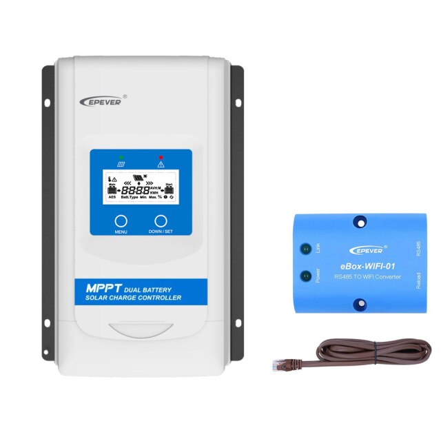 EPever DuoRacer Dual Battery MPPT 10A 20A 30A Solar Charger és kirakógépek Controller 12V 24V ...