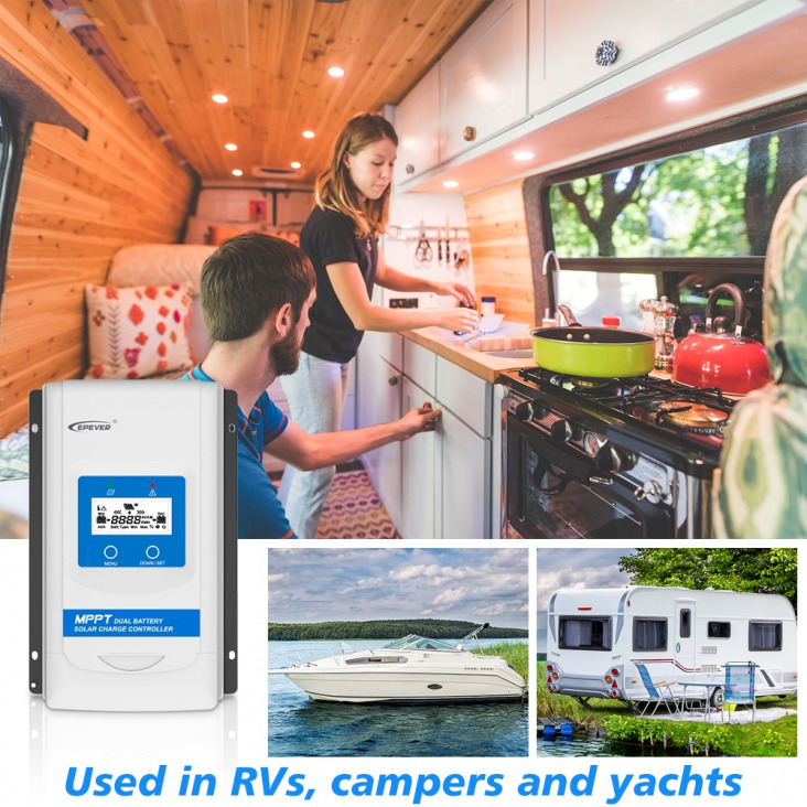 EPever DuoRacer Dual Battery MPPT 10A 20A 30A Solar Charger és kirakógépek Controller 12V 24V ...