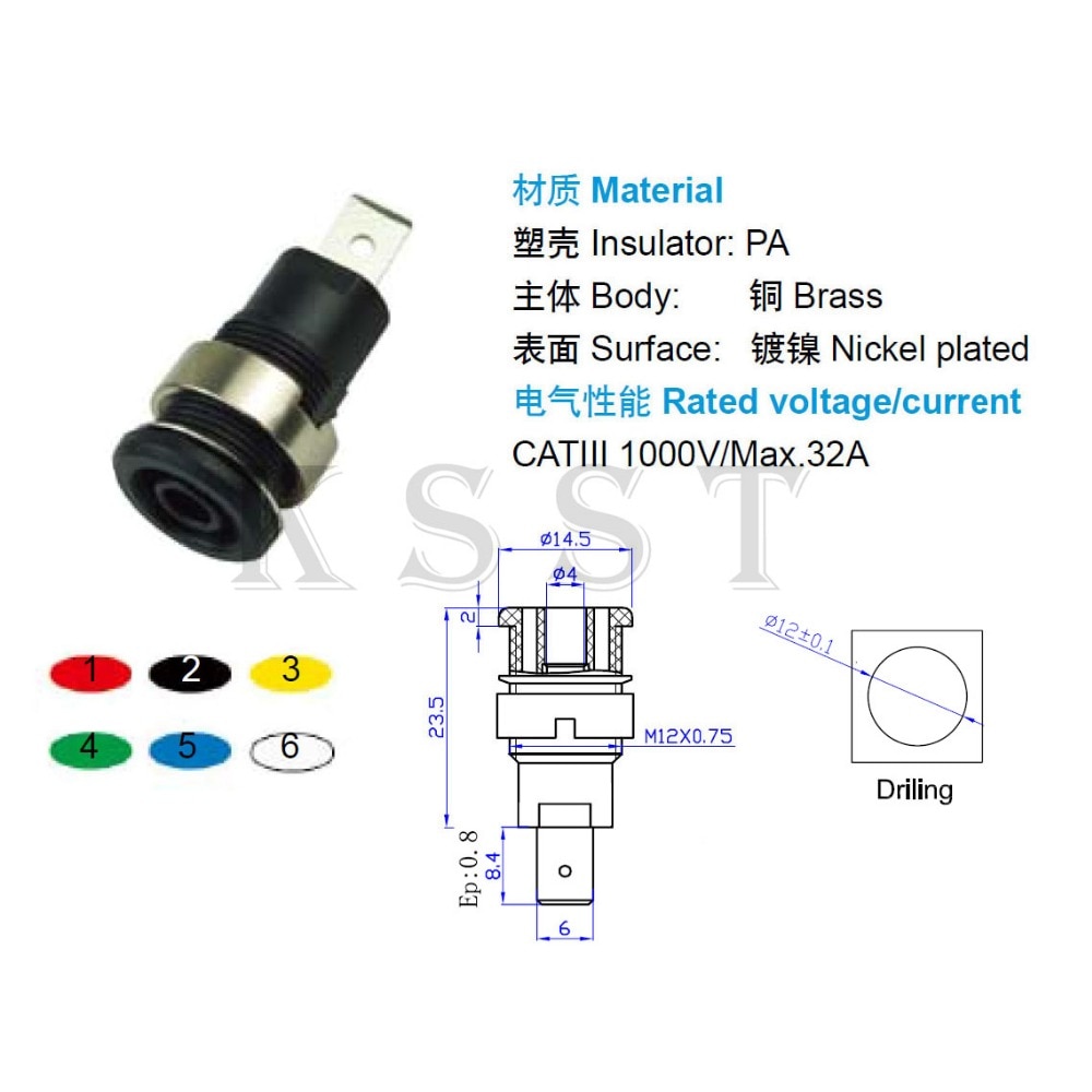 PS302 4mm banán Shrouded Panel tesztfoglalat Jack Biztonsági 4mm panel ...