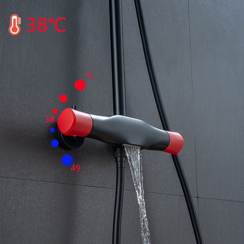 Fekete Termosztatikus Zuhanykészlet Fürdőkád Zuhanyrendszer Piros ...