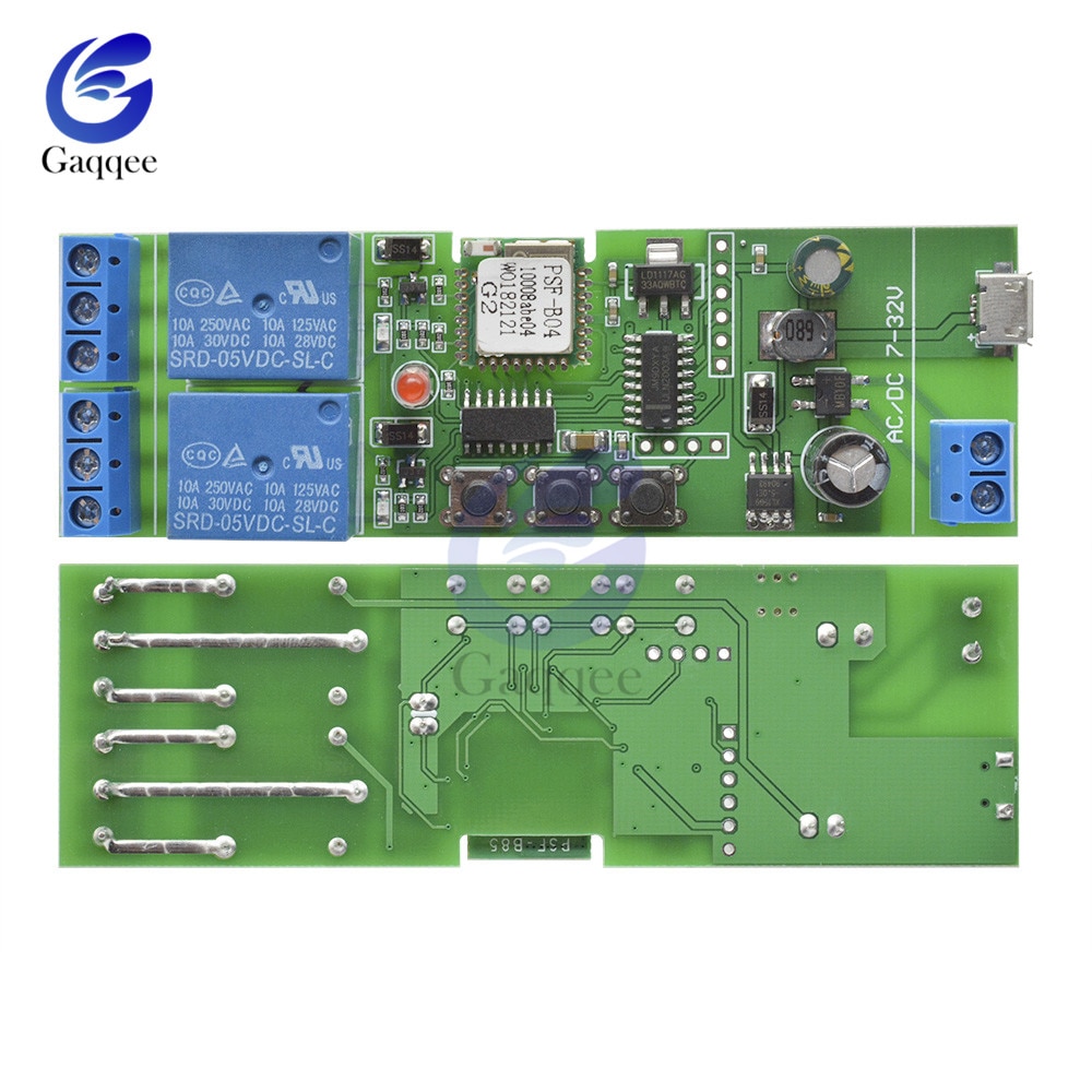 Smart WiFi kapcsoló Univerzális relé modul 2CH USB DC5V / 7-32V vezeték ...