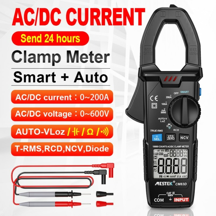 Mestek Digital Ac Dc Áram Lakatfogó Ac / Dc Feszültség Ohm Rms True Auto Tartomány Vfd Kapacitás ...