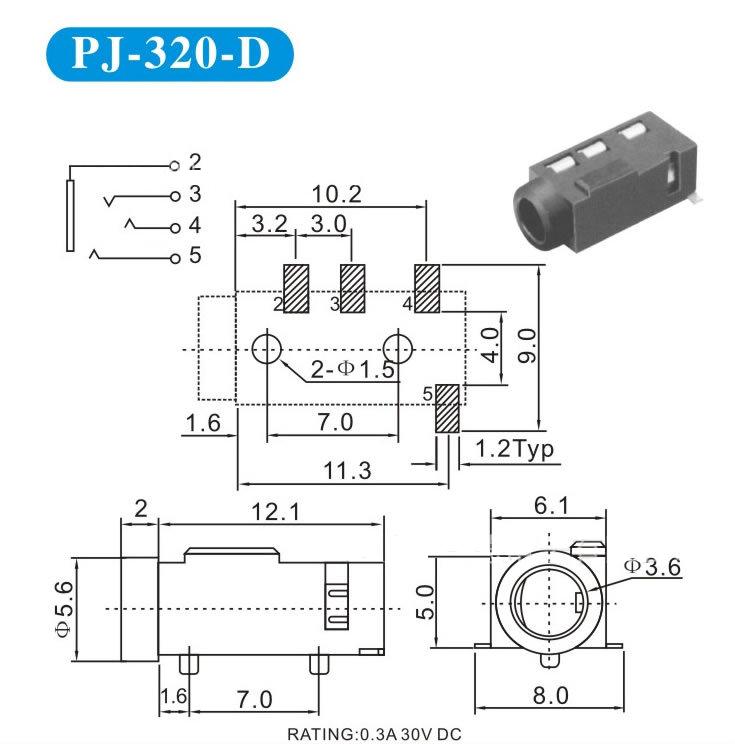 10db 3.5 fejhallgató Jack Audio Jack PJ-320D 4 PIN SMD MP3 tartozékok ...