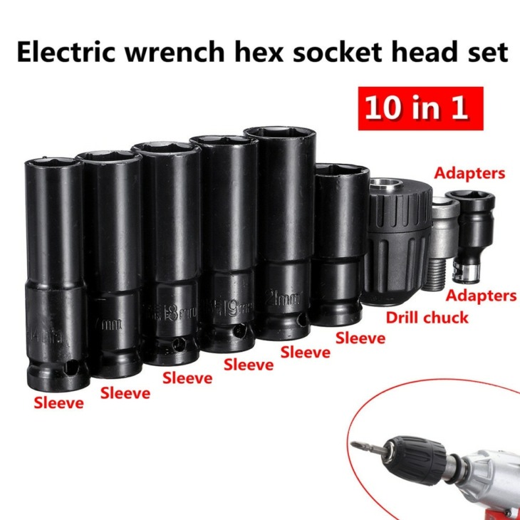 Értékesítés 10db Elektromos Ütéskulcs Hexs Socket Head Set Kit Fúró