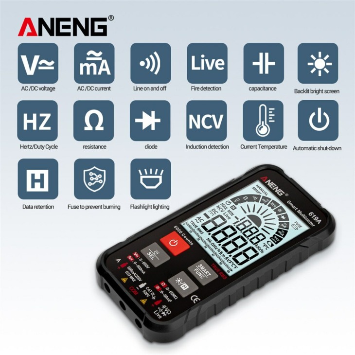Aneng 619A Digitális Multiméter True Rms 6000 Grófok Tesztelők Ac / Dc ...