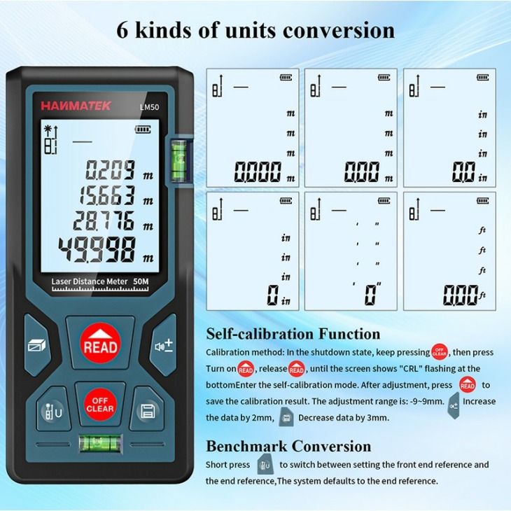Hanmatek Lézeres Távolságmérő 50M 100M Kézi Nagy Pontosságú ...