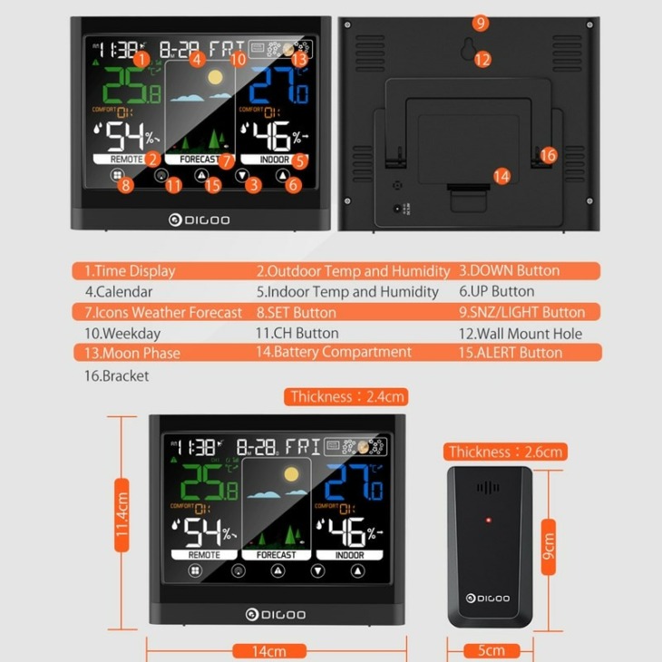 Digoo Dg-Th8622 Vezeték Nélküli Meteorológiai Állomás Színes Képernyő ...