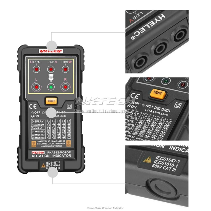Nktech Nk5900 Három Motor Fázisforgás Indikátor Meter Sequence Tester ...