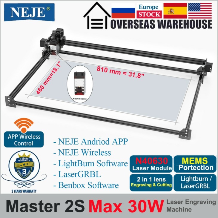 Neje Mester 2S Max 30W Cnc Lézergravírozás Vágógép Fa Laser Mark Cut ...