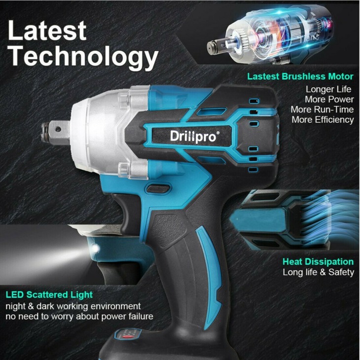 Drillpro Cordles Brushless Electric Ütvecsavarozó 1/2 Inch Power Tool Led Világítással Makita ...