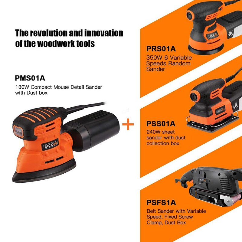 Tacklife Pms01A Mouse Detail Sander 12 Db Sandpapers 130W Orbit Sander ...