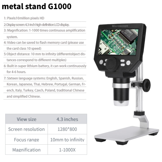 Andonstar Ad208S 8,5 Hüvelykes Lcd 5X-1200X Digitális Mikroszkóp 1280 * ...