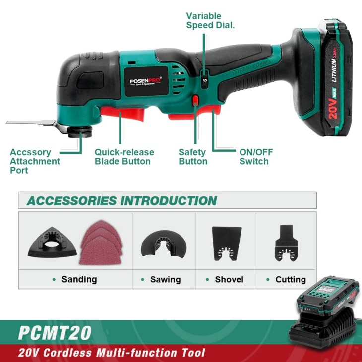 Posenpro Oszcilláló Multi-Tool 20V Akkumulátoros Szerszámgépek Otthoni ...