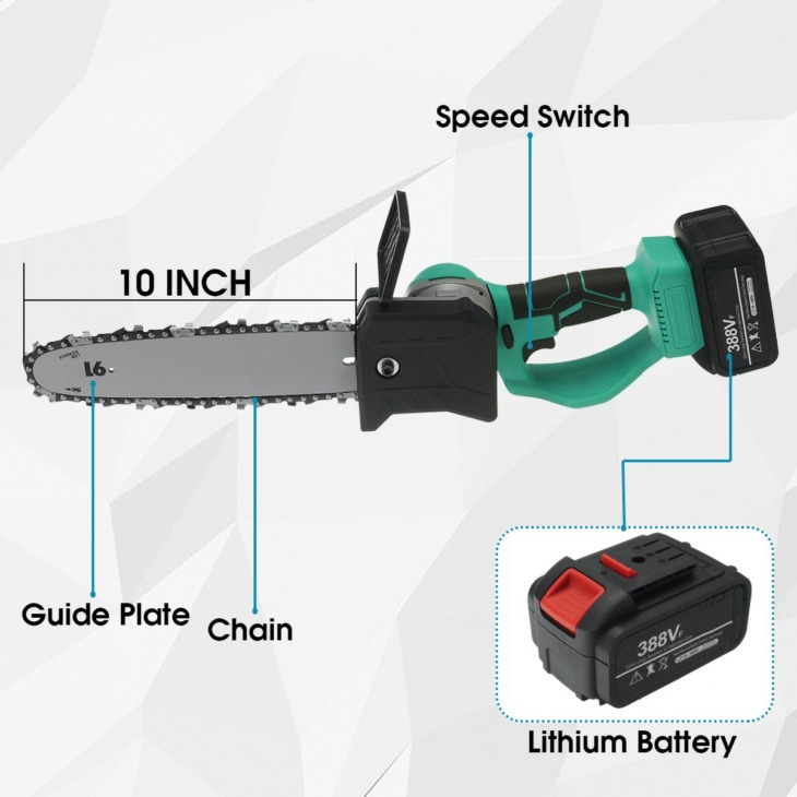 10Inch 388V Vezeték Nélküli Elektromos Fűrész Láncfűrész 1 / 2Pc Li-Ion Akkumulátor Kefe Nélküli ...