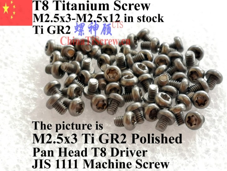 Pan Head M2.5 Titán Csavarok M2.5X3 M2.5X4 M2.5X5 M2.5X6 M2.5X8 M2.5X10 ...