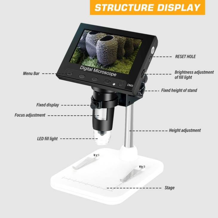 1000X 2.0Mp Usb Digitális Mikroszkóp Dm4 4.3 “Lcd Kijelző Vga Digitális ...