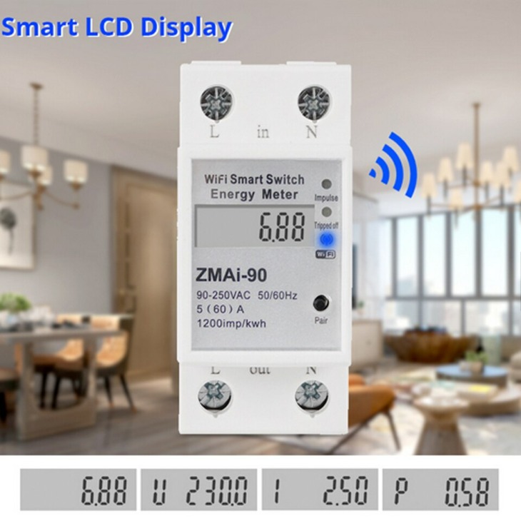 5 (60) A Wifi Kwh Mérő Digitális Elektromos Fogyasztás Kwh Din Rail ...