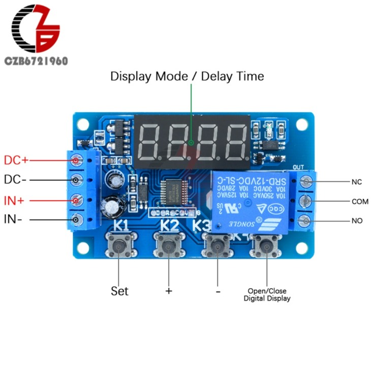 10A 12V Időrelé Állítható Késleltetés Relé Modul Led-Es Digitális ...