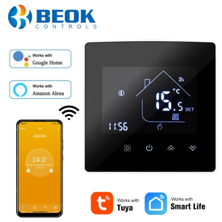 Beok Termosztát 220V Fekete Wifi Tuya Smart Home Hőmérsékletszabályozó ...