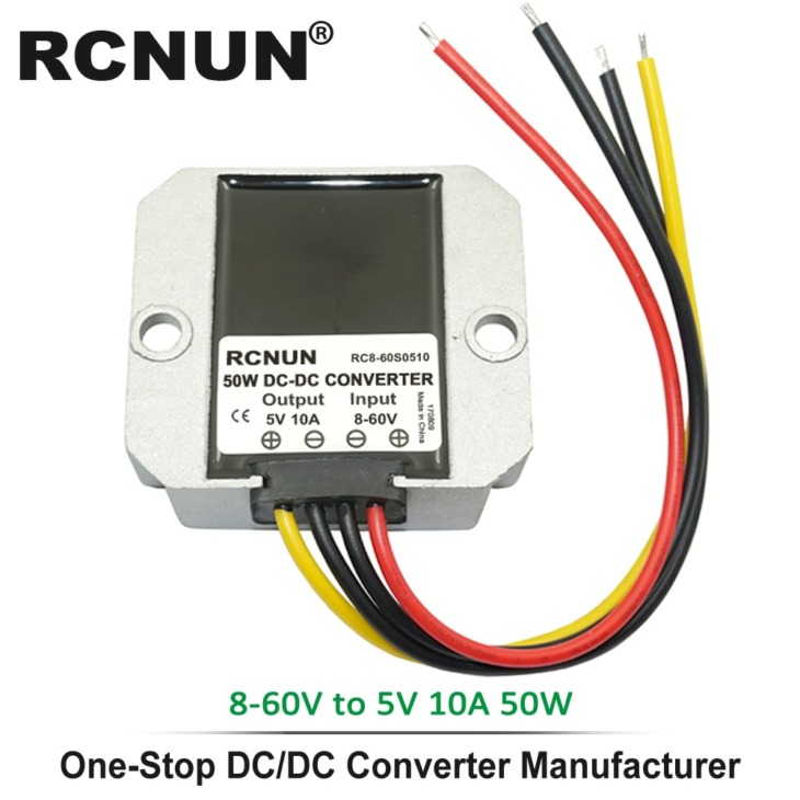 Rcnun 8-60V 5V 10A Step-Down Dc Dc Átalakító 12V 24V 36V 48V 5V 50W Buck Modul Tápegység Autó ...
