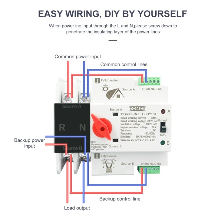 Egyfázisú Din Rail Ats Pv És Az Inverter Dual Power Hdk Választó ...