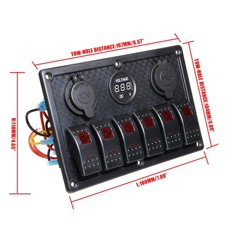 12V / 24V Vízálló 6 Gang Switch Control Panel Piros Led Rocker ...