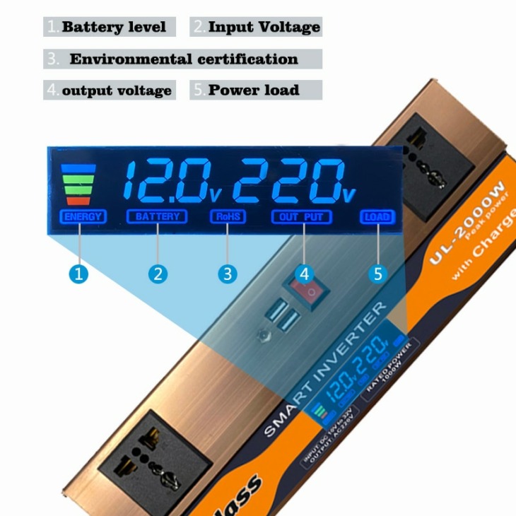 Lcd Kijelző Inverter 1000W 2000W Inverter 12 V 220 V Feszültség ...