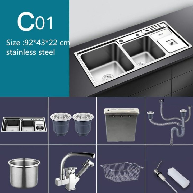 Sliver Rozsdamentes Acél Nano Mosogató Három Vályú Szemetet Késtartó ...