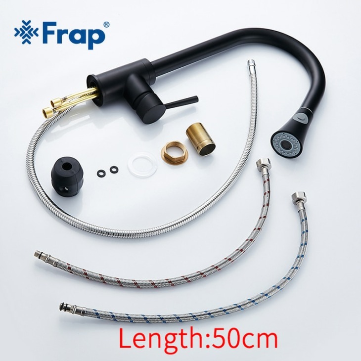 Frap Sárgaréz Matt Fekete Konyhai Mosogató Csaptelep Egyetlen Fogantyú Csapok Húzza Ki A ...